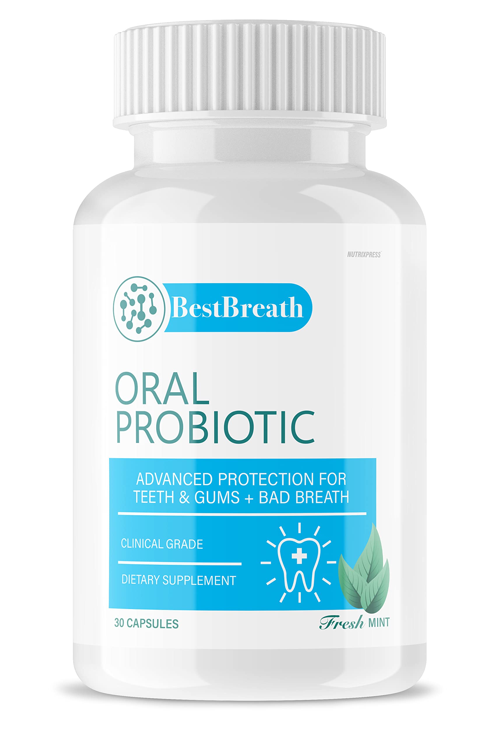 Nutrixpress (1 Pack) - Best Breath Oral Probiotic Pills for Mouth Bad Breath - New Brand BestBreath Probiotic Tablets for Teeth and Gums, Mints, Refresher, Adults, 30 Days Supply