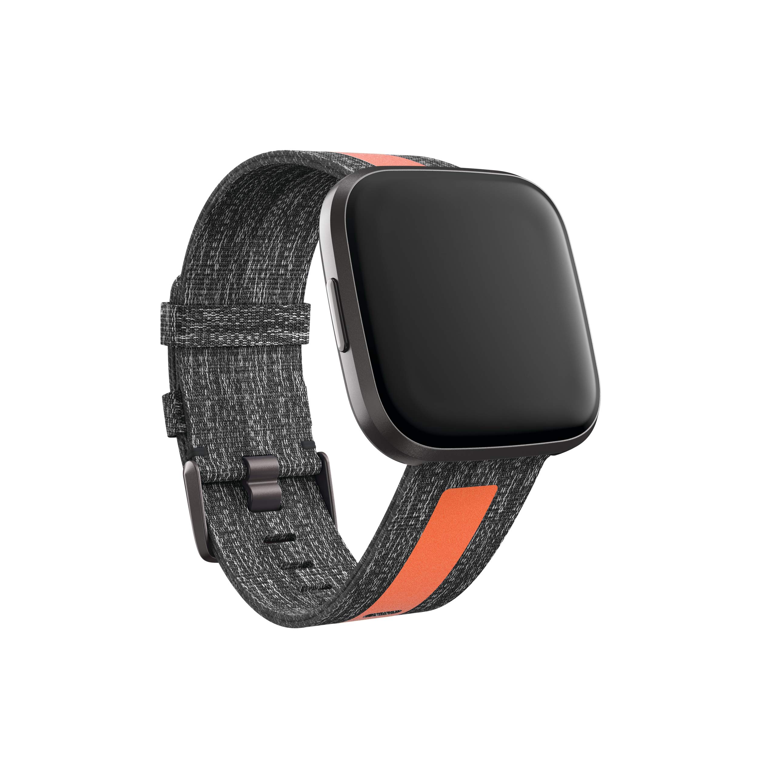 Fitbit Versa Family Accessory Band, Official Product, Woven Reflective, Charcoal/Orange, Large