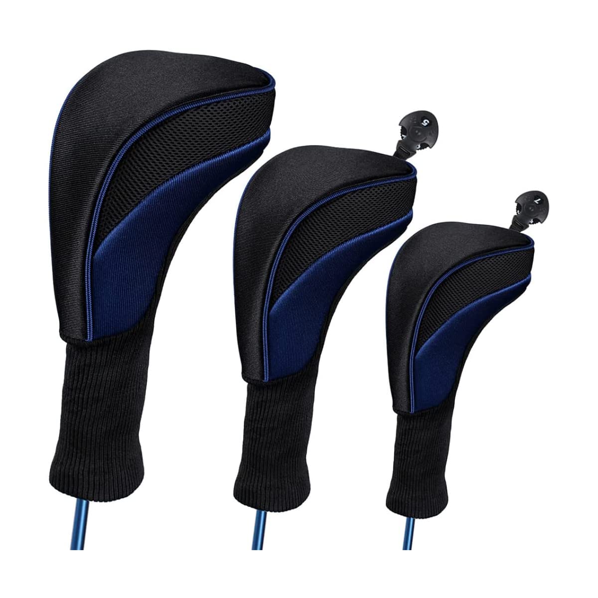 Golf Club Head Cover Driver 3 Pcs Long Neck Mesh Golf Head Covers Set with Interchangeable No. Tags 3 4 5 6 7 X