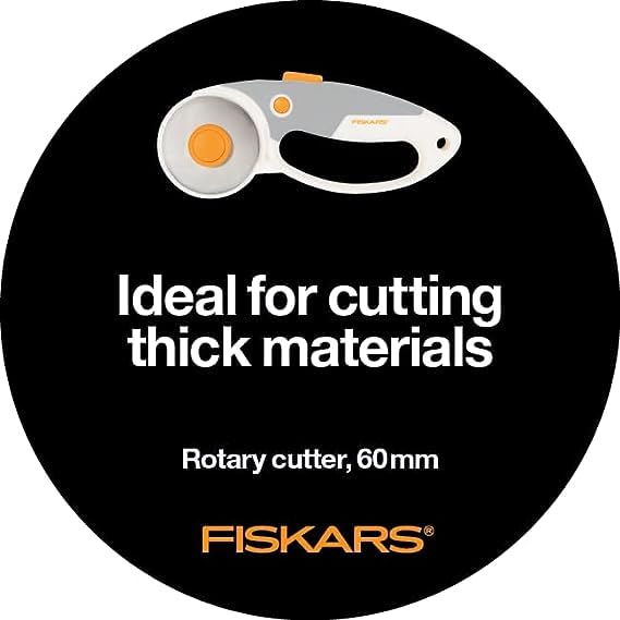 Fiskars 60mm Rotary Cutter for Fabric - Titanium Rotary Cutter Blade - Craft Supplies - Crafts, Sewing, and Quilting Projects - White