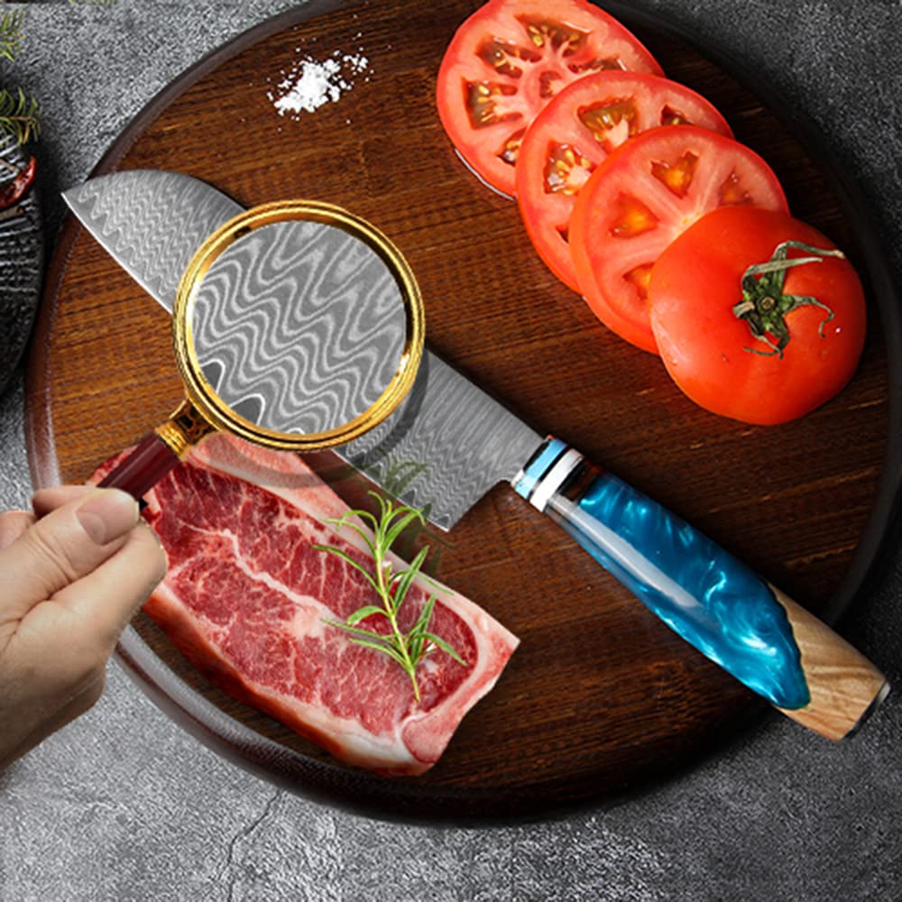KEENZO Damascus Santoku Knife 7 inch, Professional Chef Knfe set, Japanese Hand-Forged Kitchen Knives set, Super Sharp 67-Layers Damascus Steel Knife for Cooking, Chopping & Meat Cutting with Gift Box