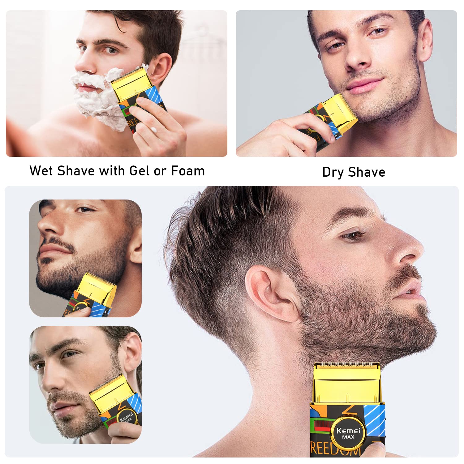 KEMEI Professional Electric Razor for Men, Waterproof Rechargeable Beard Trimmer, Reciprocating Cordless Razor Shaver Precision Beard Sideburn Trimmer Twin Blade Multifunction Grooming Razor, Graffiti