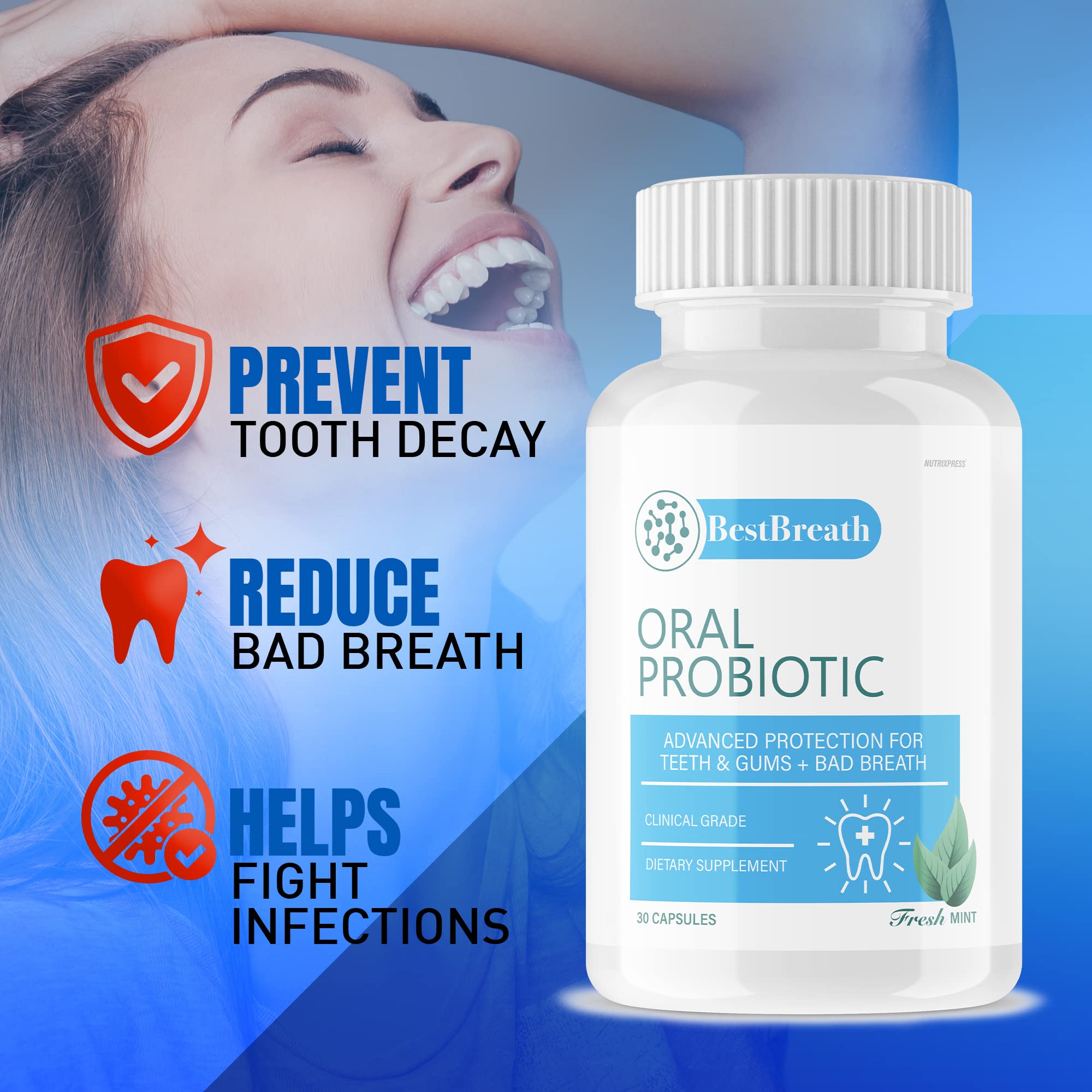 Nutrixpress (2 Pack) - Best Breath Oral Probiotic Pills for Mouth Bad Breath - New Brand BestBreath Probiotic Tablets for Teeth and Gums, Mints, Refresher, Adults, 60 Days Supply