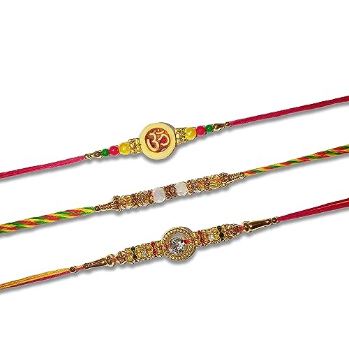 Sharvil Set 3 of Rakhi for Brother Bhaiya Bhabhi Raksha Bhandhan Rakhi Thread Bracelet Cotton Thread with Greeting Card,Orange