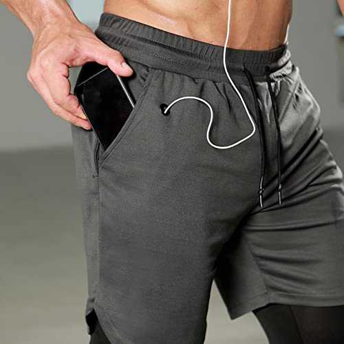 Hotfiary Men's 2 in 1 Running Pants Quick Dry Gym Workout Shorts Athletic Compression Pants Sweatpants for Men with Pockets
