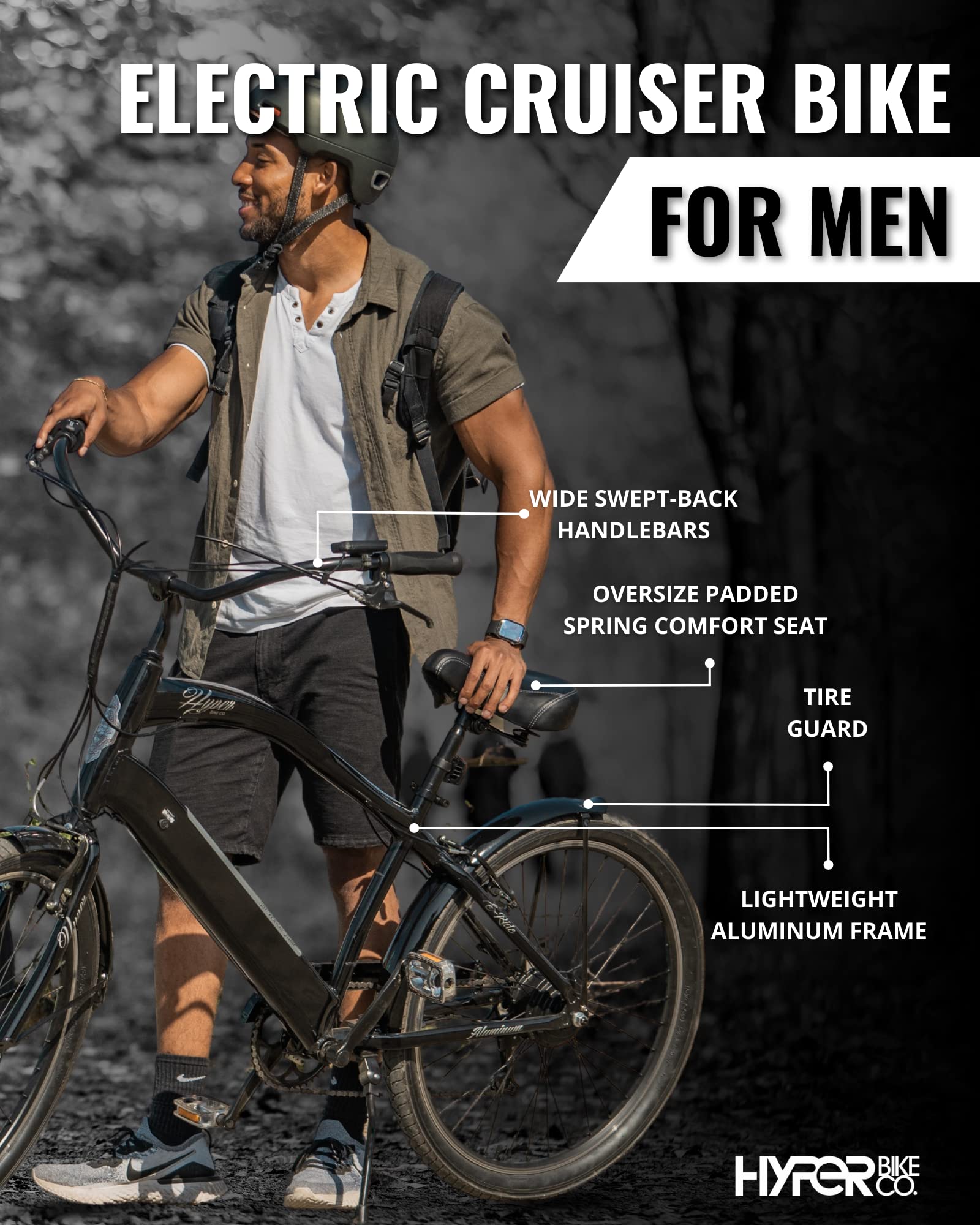 Hyper Bicycles E-Ride 26" Men's 36V Electric Cruiser E-Bike with Pedal-Assist, 250W Motor, Black