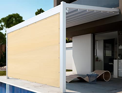 Shatex 90% Shade Fabric 6' x 10' Sun Shade Cloth with Grommets for Pergola Cover Canopy, Wheat, 12 Bungee Balls