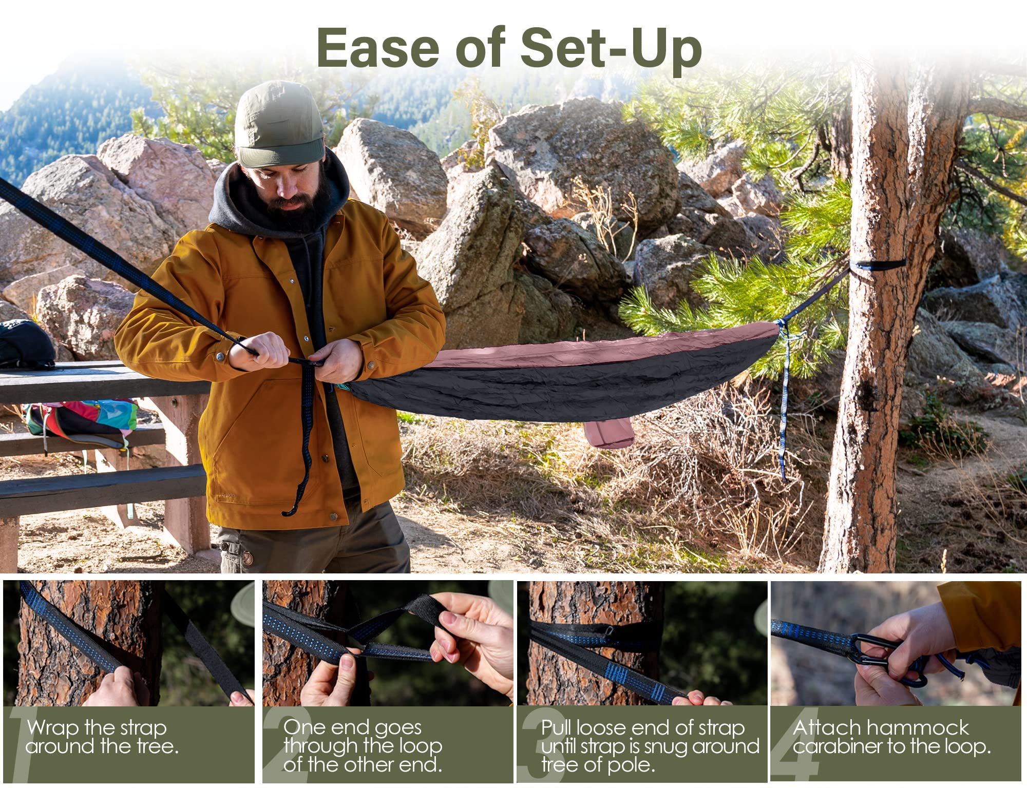 Kootek Camping Hammock Single Portable Hammocks Camping Accessories for Outdoor, Indoor, Backpacking, Travel, Beach, Backyard, Patio, Hiking, Charcoal Rose