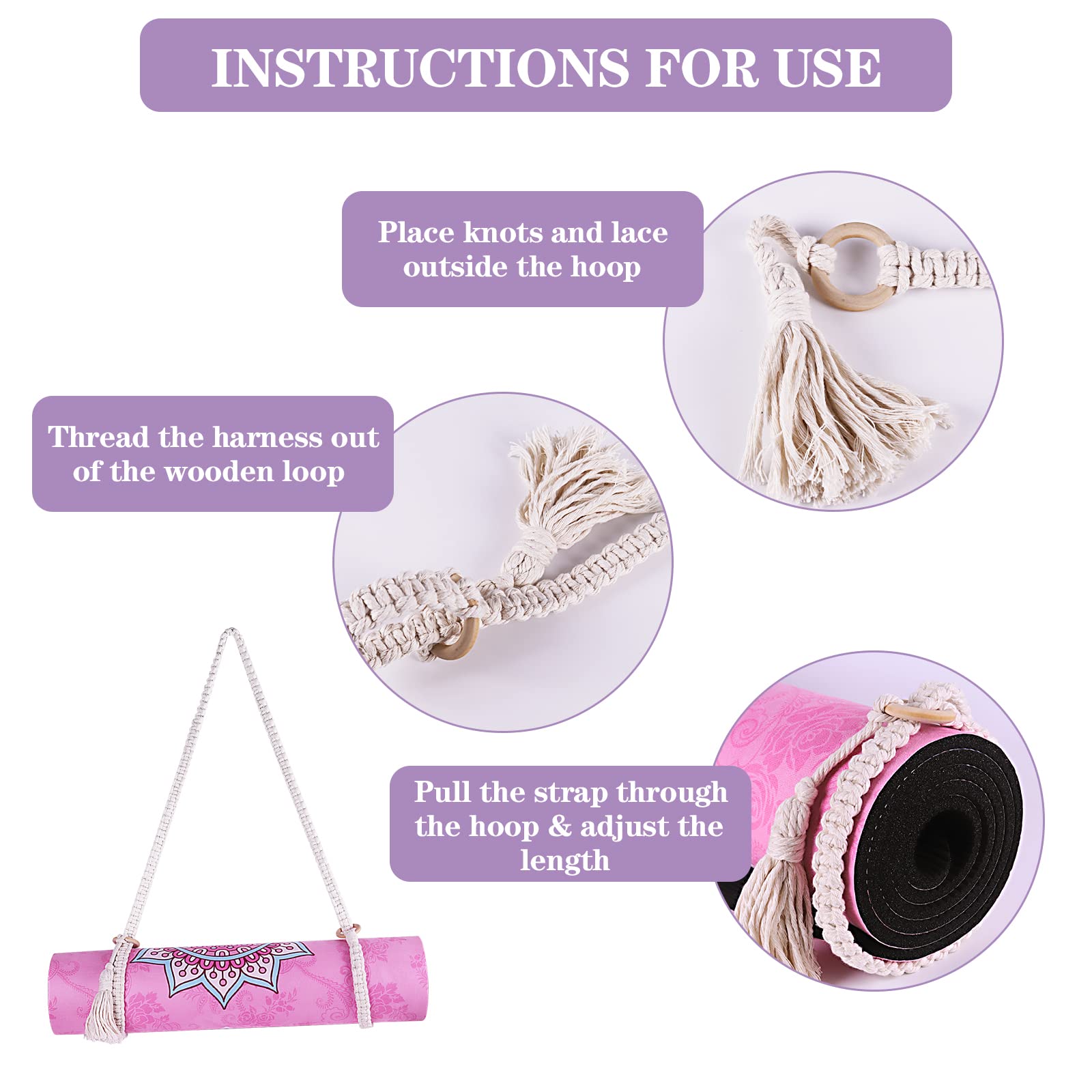 LAKETANEY Boho Yoga Mat Strap,Adjustable Yoga Mat Carrying Strap,Tassel Crossbody Yoga Mat,Suits All Mat Sizes. 83inch White YJD895210F2