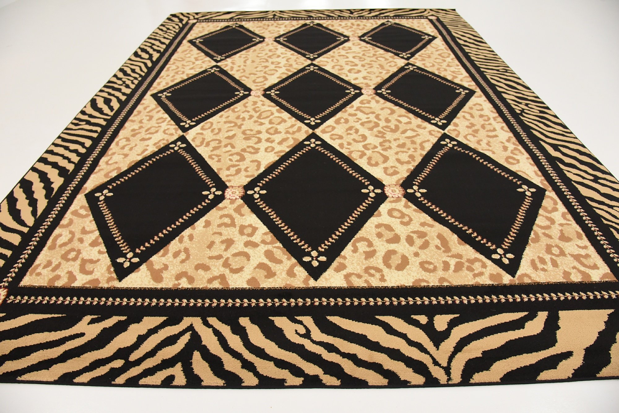 Unique Loom Wildlife Collection Animal Inspired with Tiger Bordered Design Area Rug, 9 ft x 12 ft, Light Brown/Black