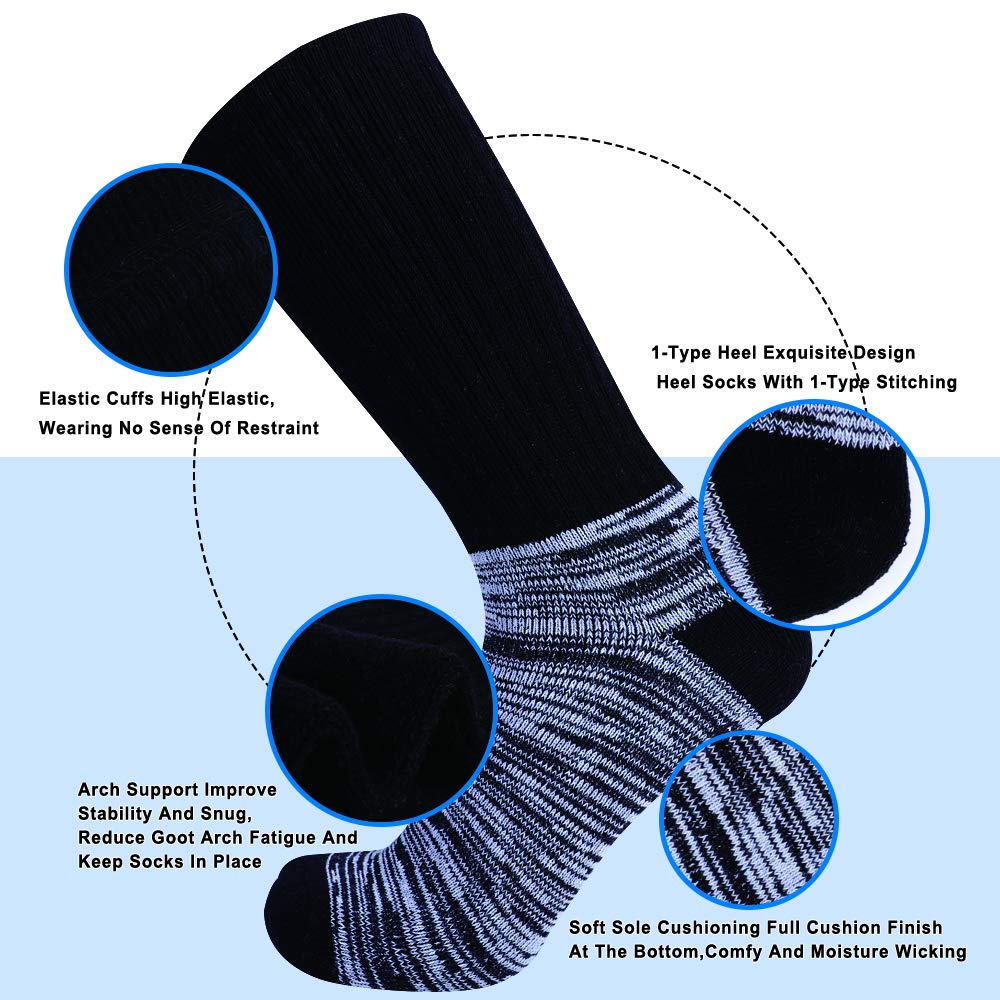 EnerWear-Coolmax 10P Pack Men's Cotton Thick Cushion Hiking Crew Boot Socks (10-13/Shoe: 6-12, Black Rib/Grey Foot)