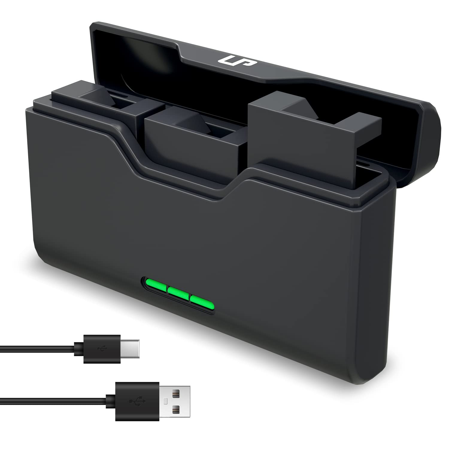 LP Battery Charger for GoPro Hero 11/10/9/8/7/6/5 3 Channel Charger with Type-C Cord for GoPro Battery, SD Card Storage Fully Compatible with Original Go Pro Battery Black