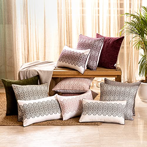 STITCH N STRING 12x20 Pack of 2 Blush White Embroidered Boho Decorative Bedroom Throw Pillows Covers for Bed & Couch Home Decor Cushion Cover