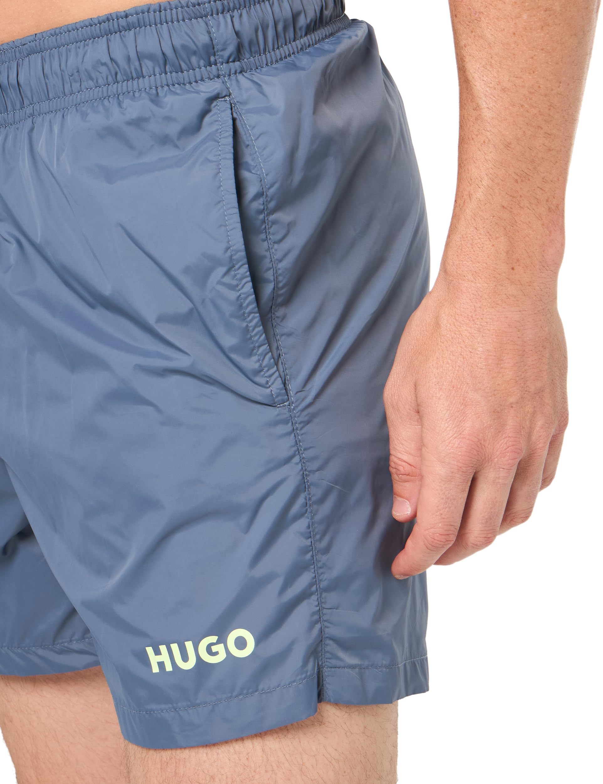 HUGO Men's Standard Reversed Logo Swim Trunks, Dusty Blue, XXL