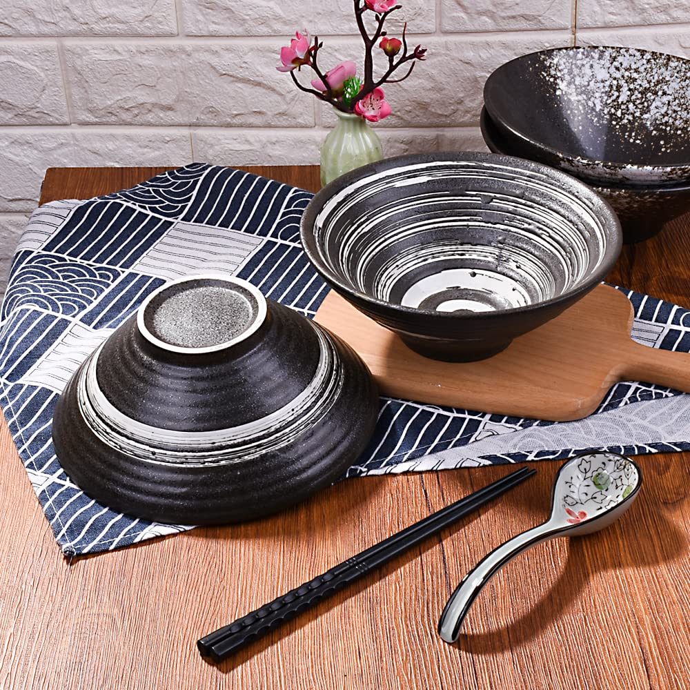 Japanese Ramen Bowls Set, 32 OZ Ceramic Noodle Soup Cereal Bowls (BSB)