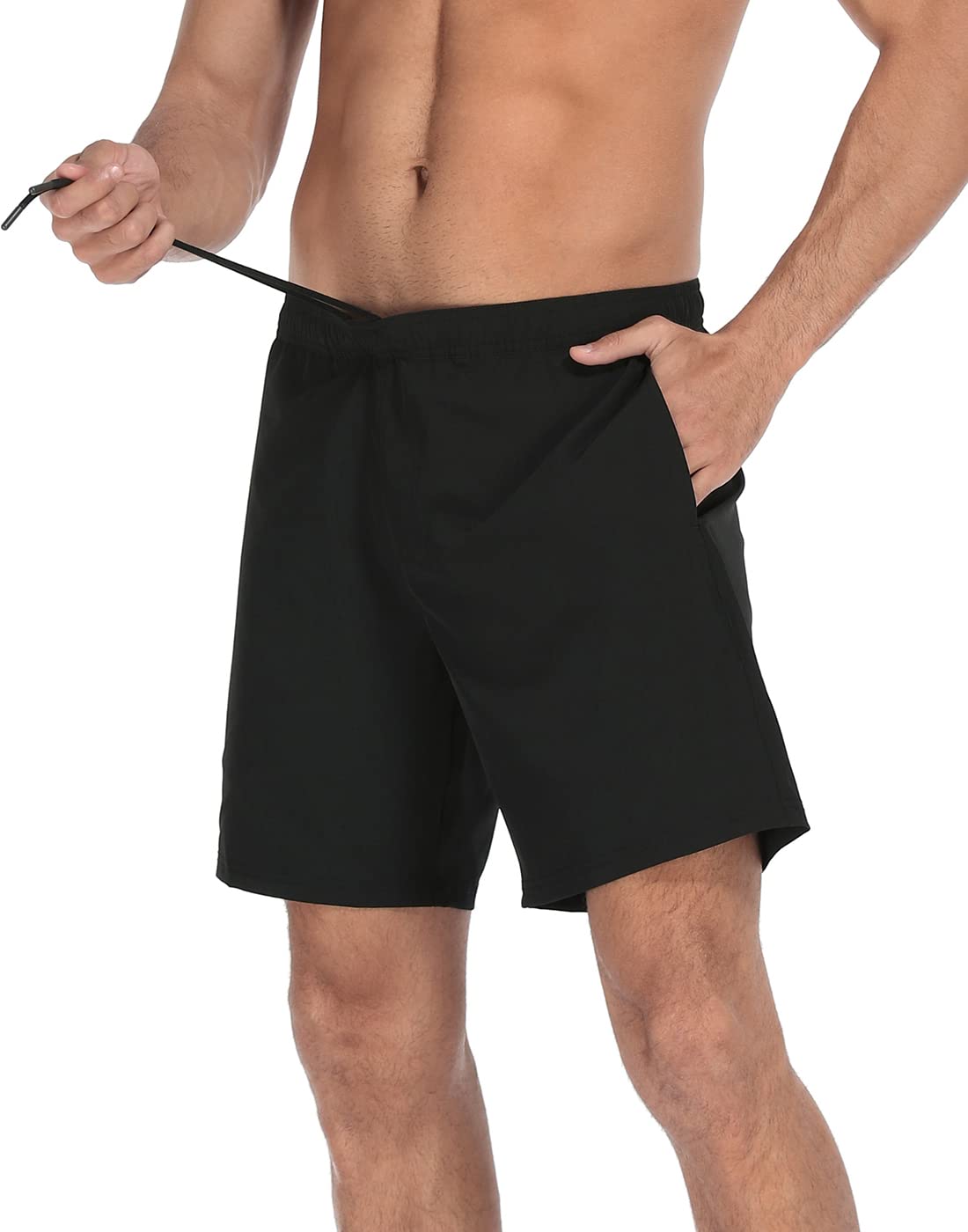 LRD Mens Athletic Workout Shorts with Compression Liner 7 inch Inseam Black/Pink Toucan - L