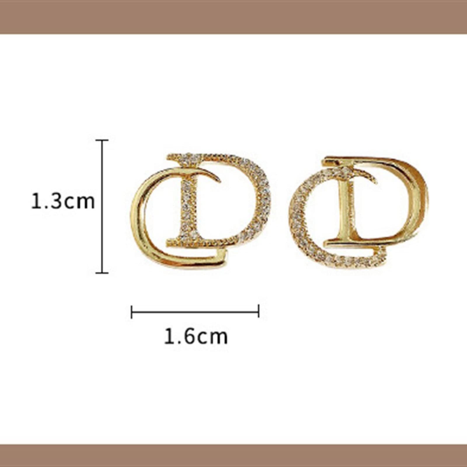 INGVY Stud Earrings 925 Silver Pin CD Women's Earrings Trend Letter Stud Micro Zircon Earrings