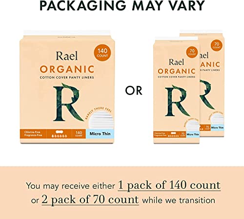 Rael Panty Liners for Women, Organic Cotton Cover - Thin Pantiliners, Light Absorbency, Unscented, Chlorine Free (Micro Thin, 140 Count)