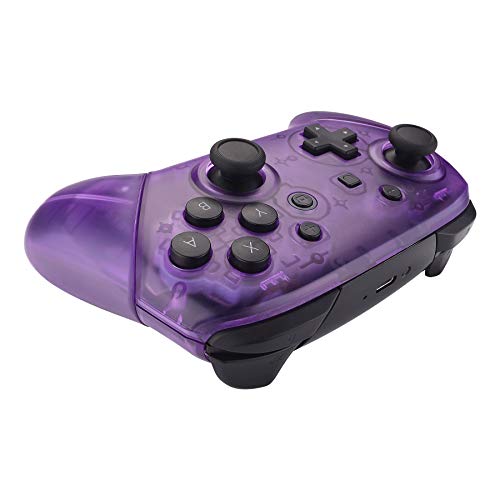 eXtremeRate Clear Atomic Puple Faceplate Backplate Handles for Nintendo Switch Pro Controller, DIY Replacement Grip Housing Shell Cover for Nintendo Switch Pro - Controller NOT Included