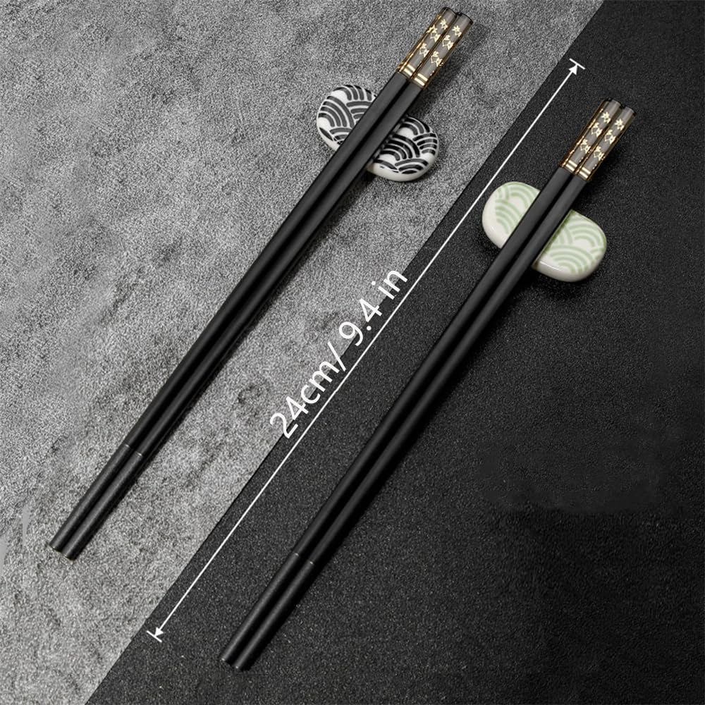 Reusable Chopsticks, Fiberglass Chopsticks 10 Pairs, Amber Pattern Decoration- Dishwasher Safe, Non-slip, 9.4 Inch…