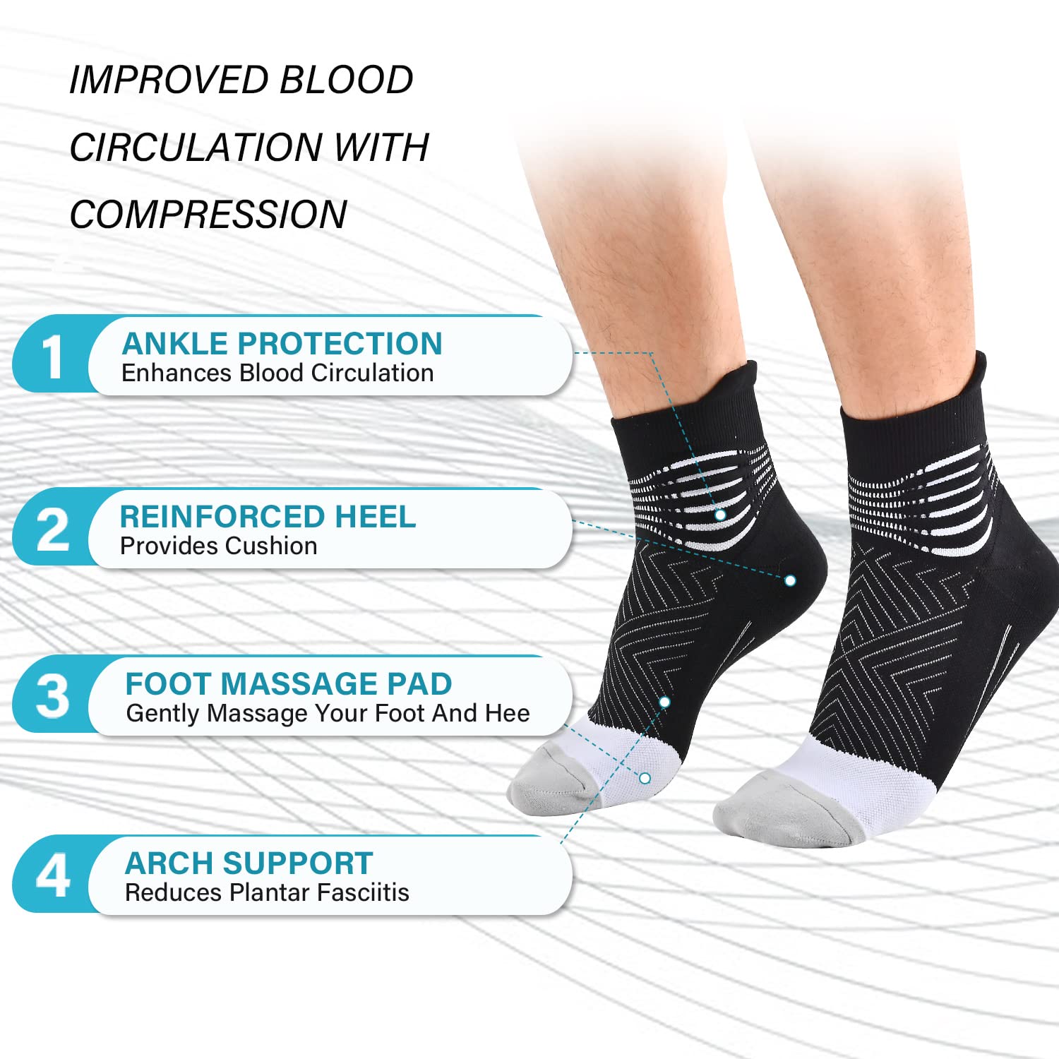 IRAMY Compression Ankle Support Running Socks Coolmax Wicking Women Men 3 Pairs Quarter Athletic Plantar Fasciitis Socks