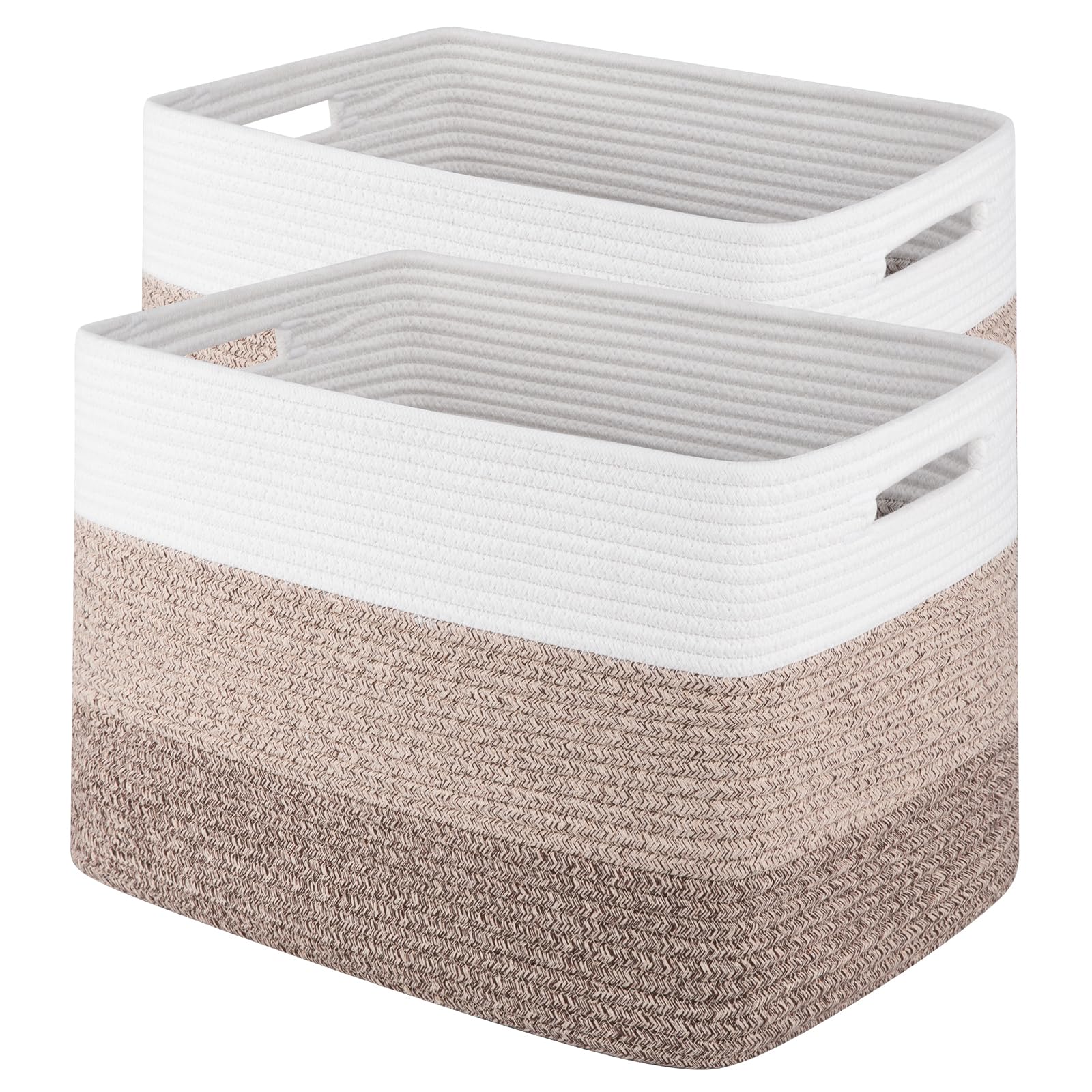 Storage Baskets for Organizing, 2 Pack Woven Basket for Storage, Rectangle Baskets for Shelves Closet Organizers, Toy Basket for Nursery Storage Living Room, Laundry Room, Bedroom, Gradient Brown