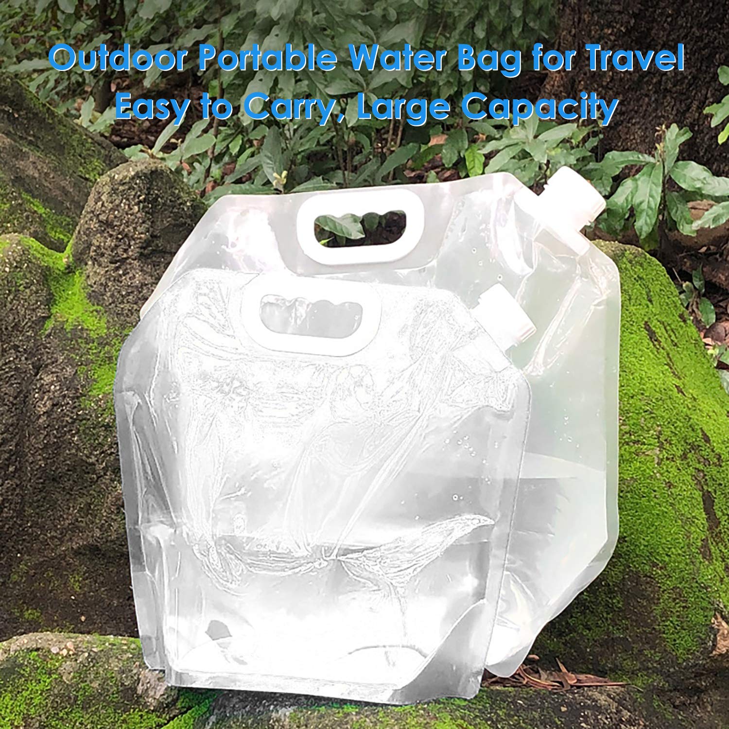 Ellsang Collapsible Water Container Bag, 1.3Gal BPA Free Water Storage Bladder, Outdoor Folding Freezable Water Storage Bag for Hiking Picnic BBQ Hurricane Emergency(Transparent)
