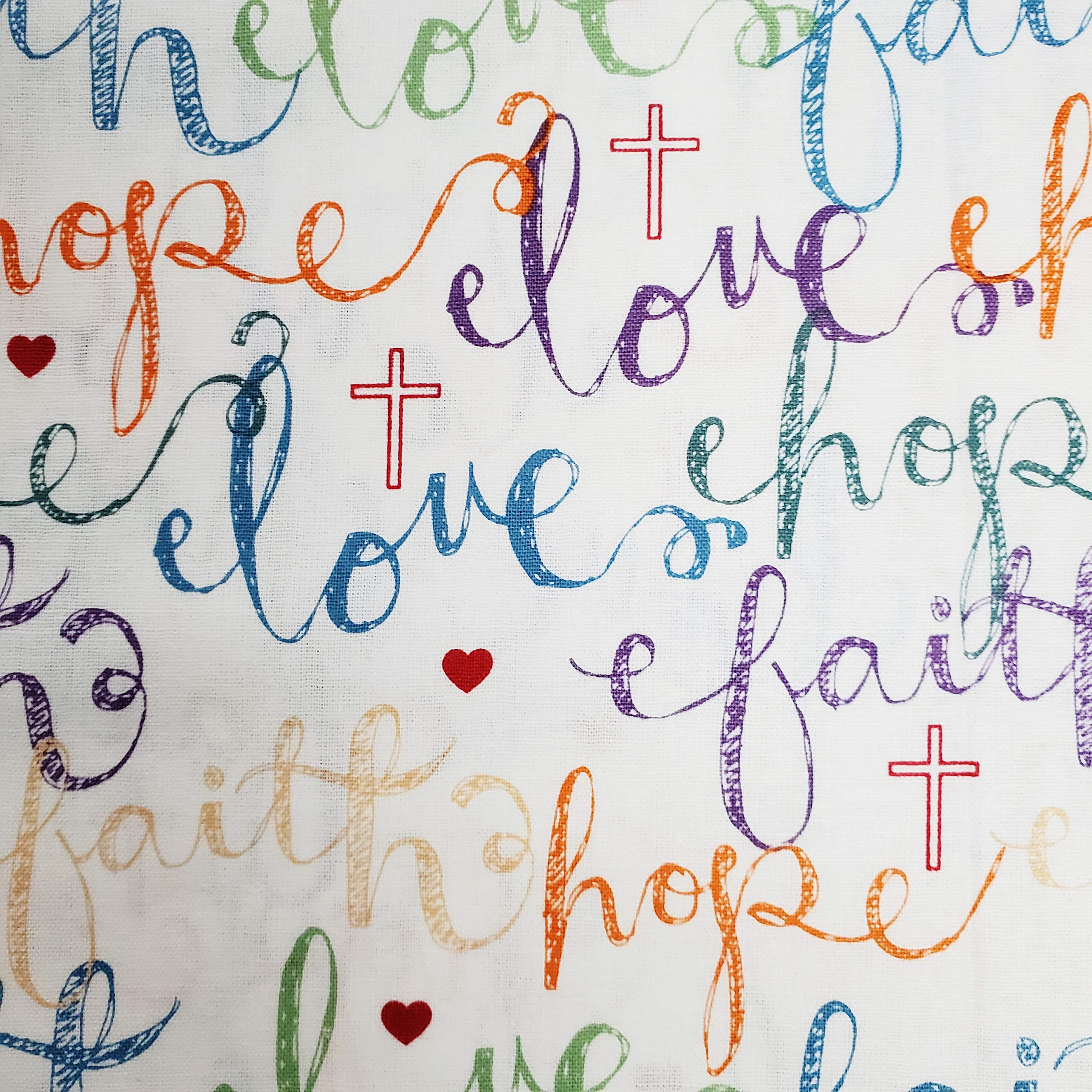 Fat Quarter - Faith, Hope, Love 18" x 21" ~ 100% Cotton Fabric ~ Christian Theme