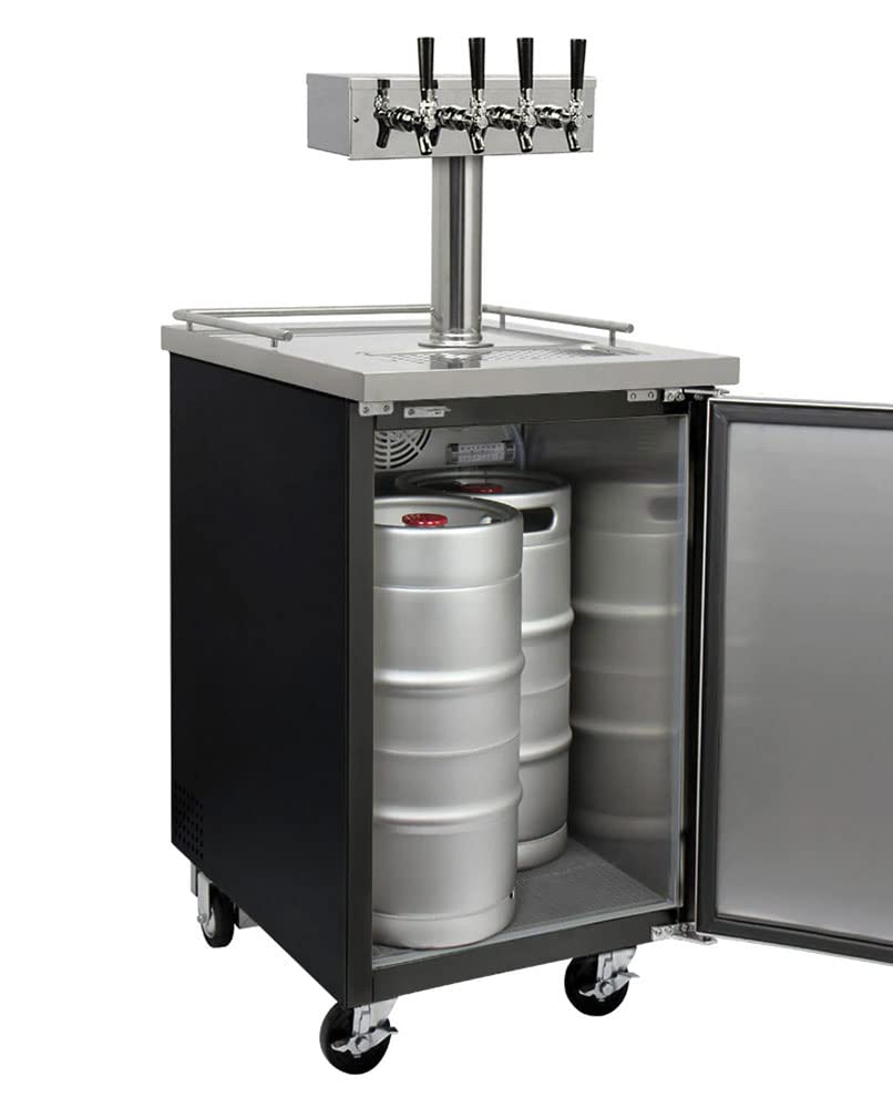 Kegco XCK-1B-4 Four Faucet Commercial Direct Draw Beer Dispenser Black Kegerator Keg Cooler