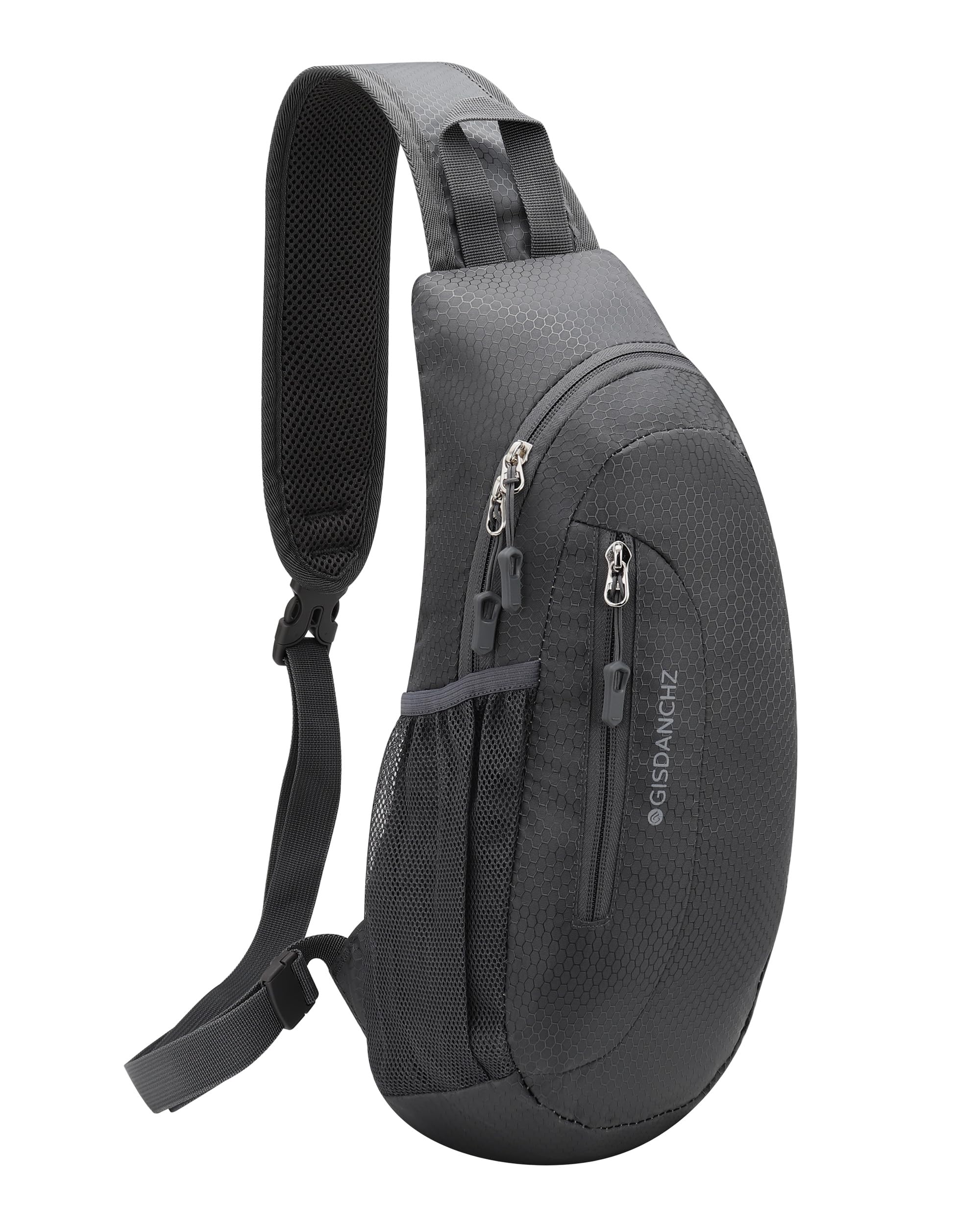 Gisdanchz Sling Bag for Men Women Sling Backpack Small Slim Sling Bags Cross Body Bag for Women Men Crossbody Shoulder Chest Bag Travel Hiking Daypack Sling Bag with Water Bottle Holder, Dark Gray