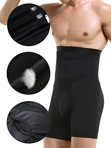 SHIONF Men Tummy Control Shorts High Waist Underwear Slimming Shapewear Body Shaper Leg Boxer Briefs (Black, Medium)