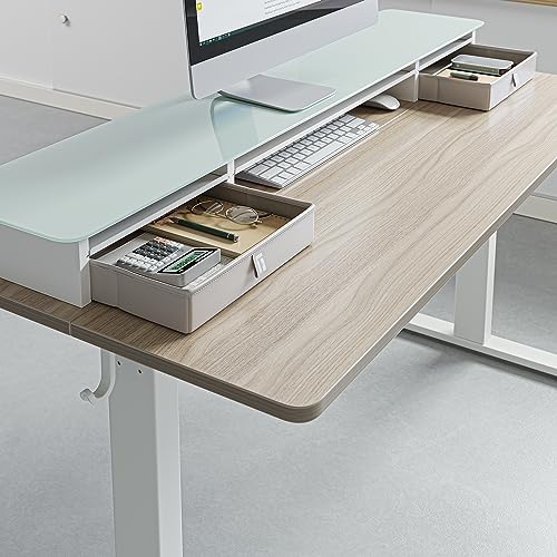 FEZIBO Height Adjustable Electric Standing Desk with Keyboard Tray, 48 x 24 Inch Stand Up Table with Storage Shelf, Sit Stand Desk, Maple Top