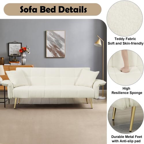 Ochangqi 71'' Futon Couch Bed, Convertible Double Sofa Bed,Modern Loveseat Sleeper, 3 Seater,2 Pillow, Convertible Folding Love Seat Daybed for Small Spaces, Office, Bedroom,Apartment (Beige)