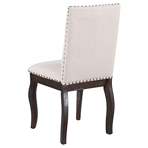 OYN 5-Piece Kitchen Room Furniture, Wooden Farmhouse Round Dining Table Sets with 4 Nailhead Decor Upholstered Chairs and Extendable Tabletop for 4 Persons Family Meal, Espresso