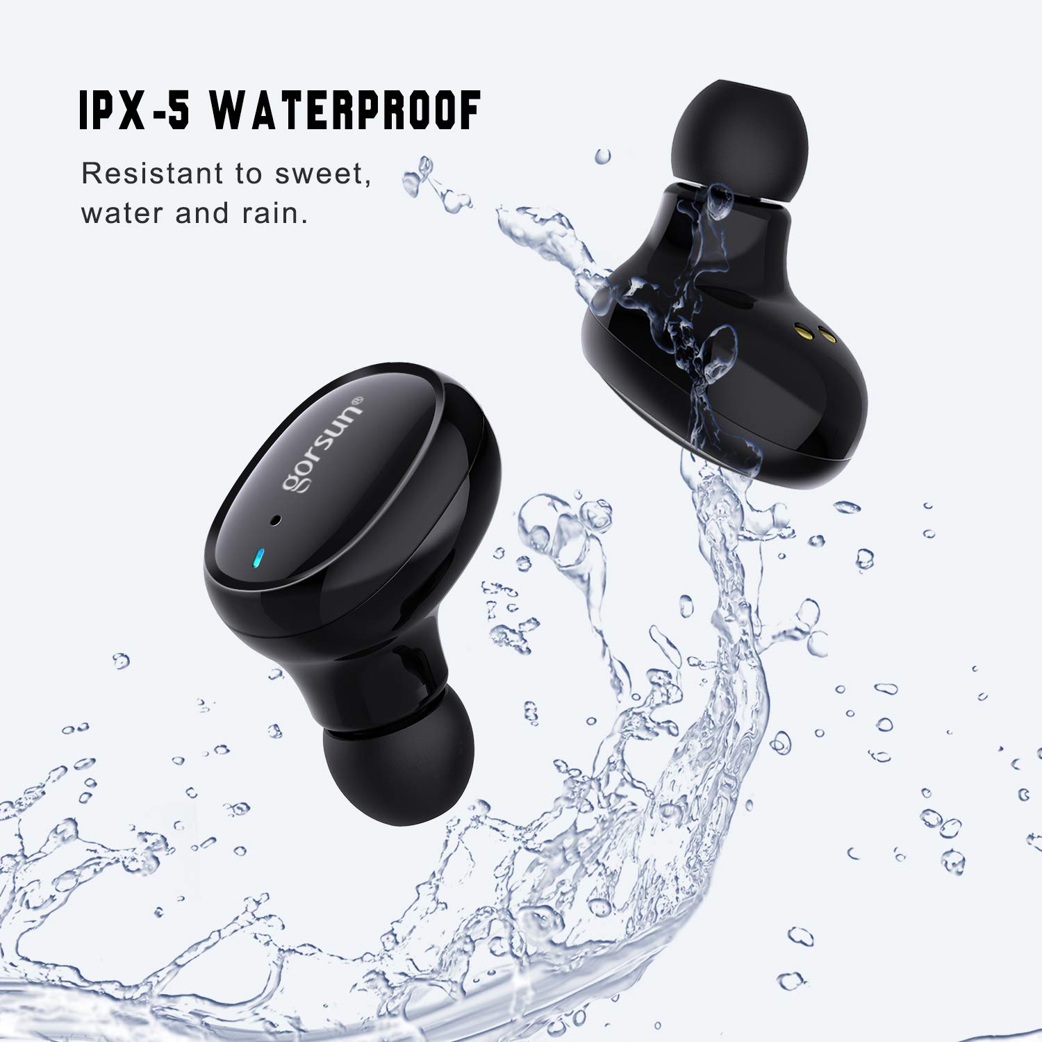 gorsun 【100 Hrs Playtime】 True Wireless Earbuds Bluetooth Headphones with Built-in Microphone, Waterproof TWS Stereo Earphones with LED Display Charging Case,Touch Control Headset for Sport
