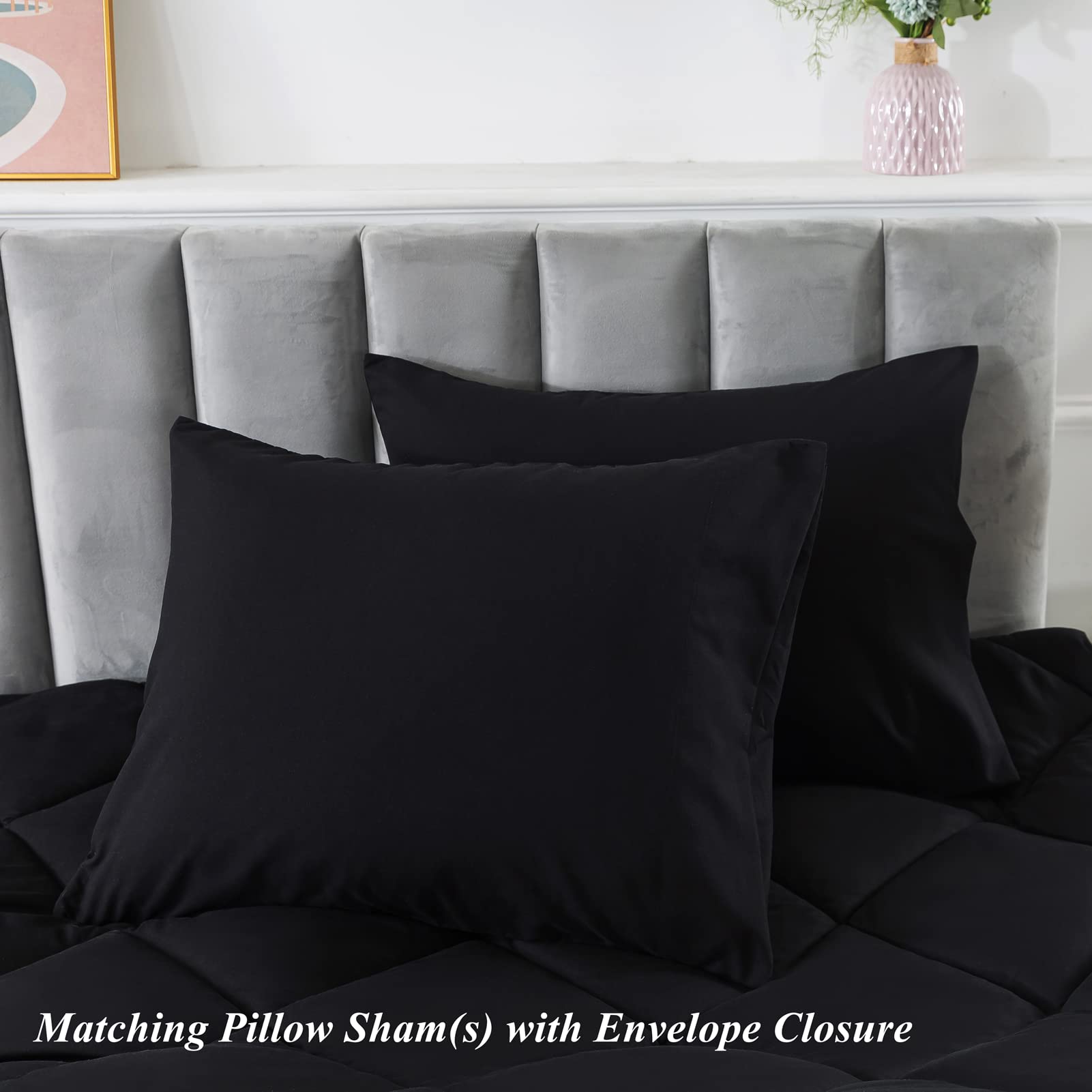 ELNIDO QUEEN® Pink Queen Comforter Set with 2 Pillow Shams - 3 Pieces Bed Comforter Set - Quilted Down Alternative Comforter Set - Lightweight All Season Bedding Comforter Sets Queen Size(88x92 inch)