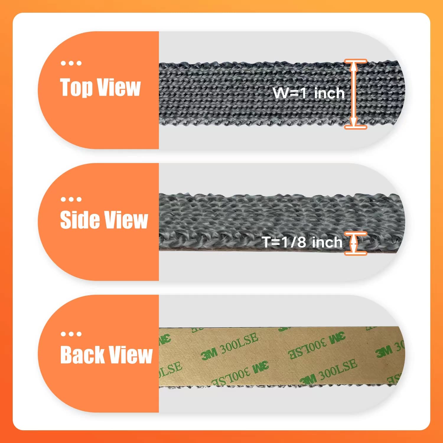 Stove Gasket Tape, Self Adhesive Flat Gasket for Stoves and Fireplaces, 1" Width 72" Length, High Temperature Fiberglass Flat Gasket Tape