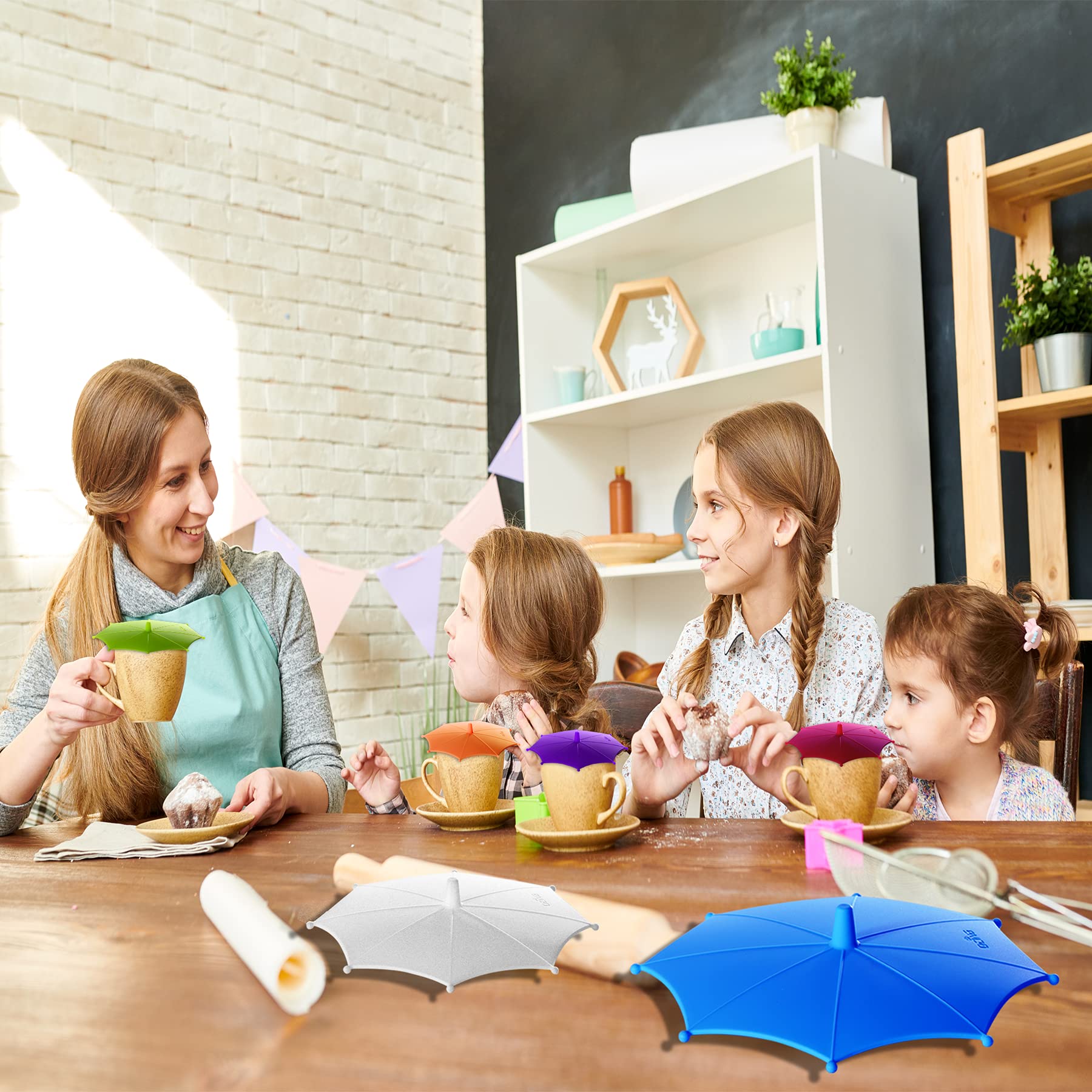 OCING 6 Pcs Newly Silicone Umbrella Cup Covers (Designed in Jan. 2021), Dust-Proof & Airtight Seal Food Grade Lids Keep Drinks Warm or Cold Longer, Mug Covers, Cup Lids for Coffee & Tea. (Color 6pcs)
