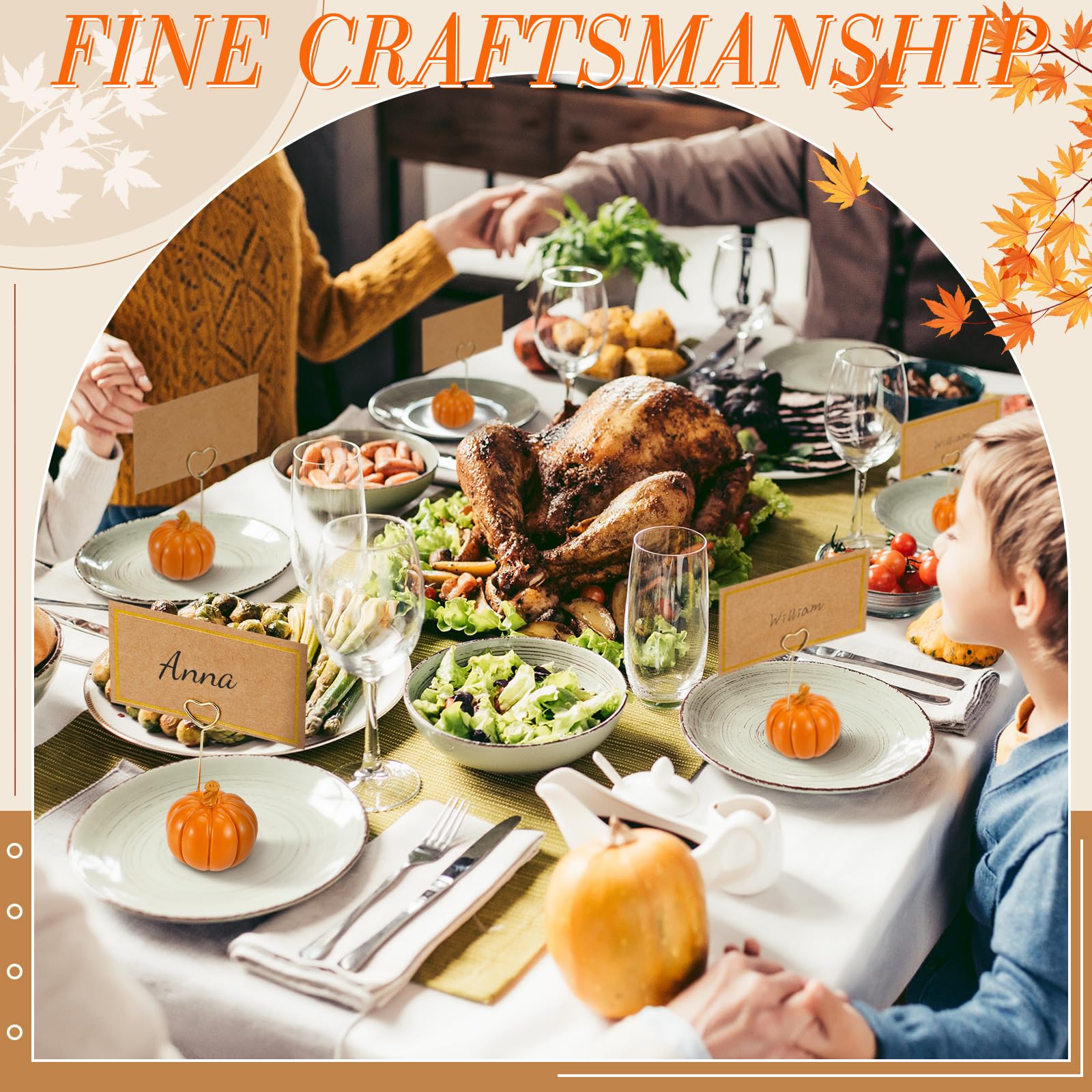 Qeeenar 20 Sets Thanksgiving Pumpkin Place Card Holders Fall Paper Name Cards for Table Setting, Resin Thanksgiving Table Decor Mini Pumpkin Table Number Holder for Wedding Thanksgiving Party(Orange)