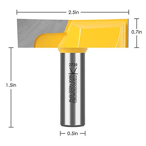 KOWOOD 1/2โ Inch Shank 2-1/4โ (Dia.) Bottom Cleaning Router Bits (Mortising Bit, Spoil Board Surfacing, Slab Flattening Woodworking Milling Cutter) with Carbide Tipped