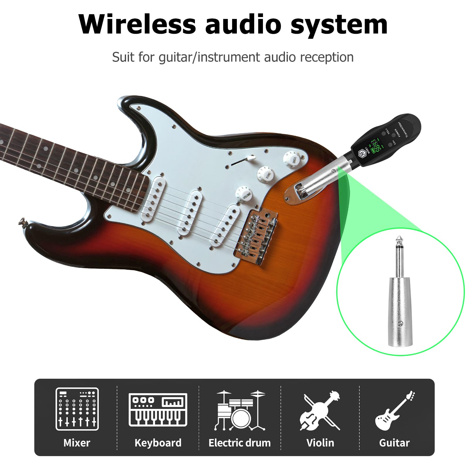 INMix New Wireless XLR Transmitter and Receiver& Wireless Guitar Transmitter Receiver,Rechargeable Mic Adapter 16 Channels 196ft Range for Dynamic Microphone,Audio Mixer,Electric Guitar Bass