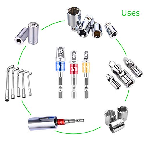 MAEXUS Impact Grade Socket Adapter Extension Set, Turns Power Drill Into High-Speed Nut Driver, 1/4" 3/8" 1/2" Drive, Socket to Drill Adapter for Impact Drivers (3 Pcs)