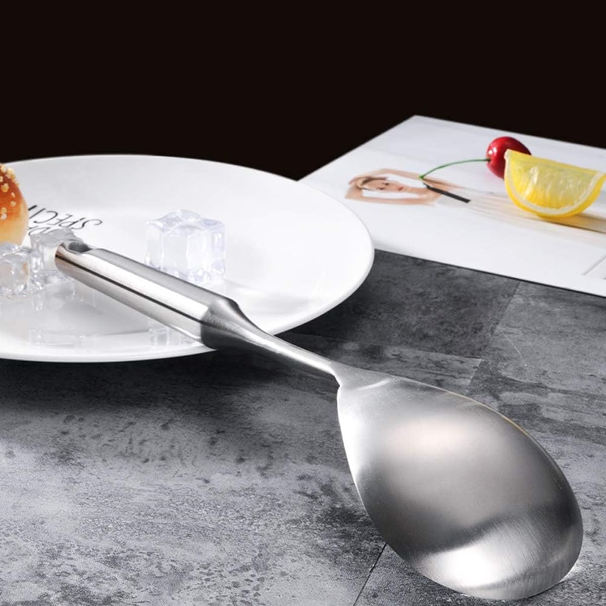 Rice Scooper Spoon Stainless Steel Serving Ladle,Dinner Spoon Serving Spoon, 304 Stainless Steel 12.5 Inch Premium Brushed Stainless Steel Large Serving Spoon Kitchen Tool