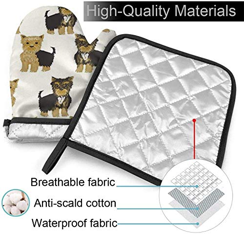Honge Cute Yorkie Dog Pet Kitchen Waterproof Heat Resistant Oven Mitts and Potholders for BBQ Cooking Grilling