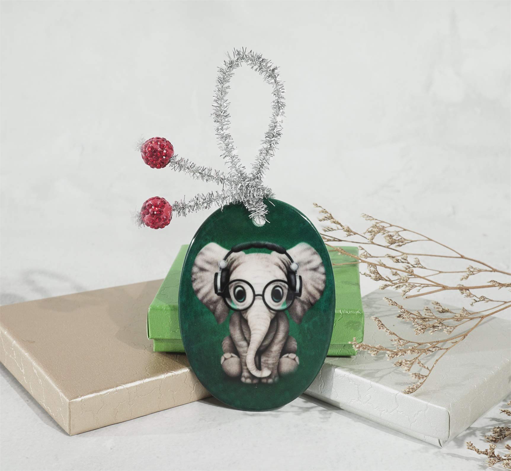 FQJNS Custom Fashion Personalized Oval Porcelain Ornaments Christmas Ornaments Home Decoration (Cute Elephant Pattern)