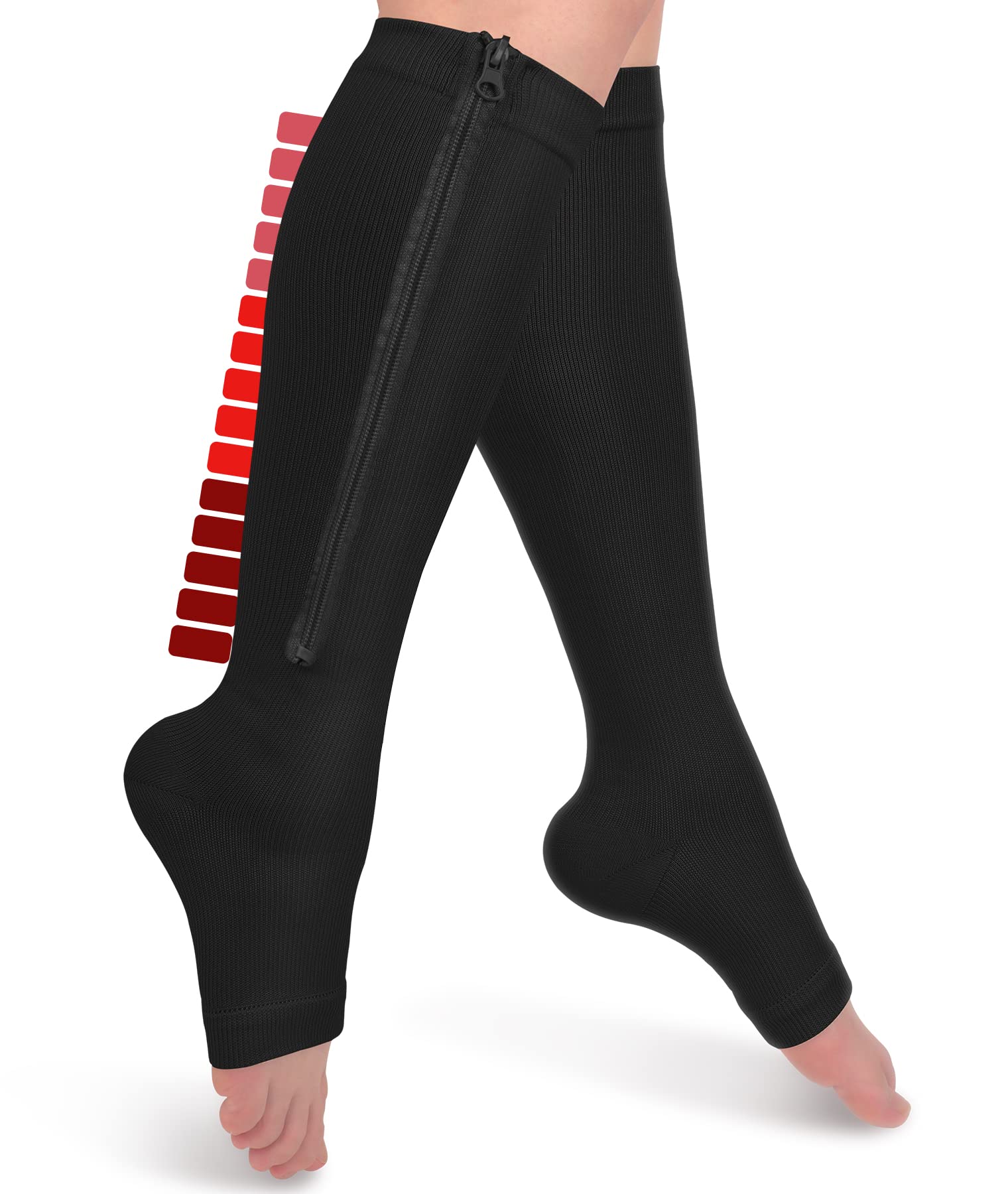 Iseasoo Zipper Compression Socks -Calf Knee High Closed Toe Compression Stocking (BLACK,Large-X-Large)