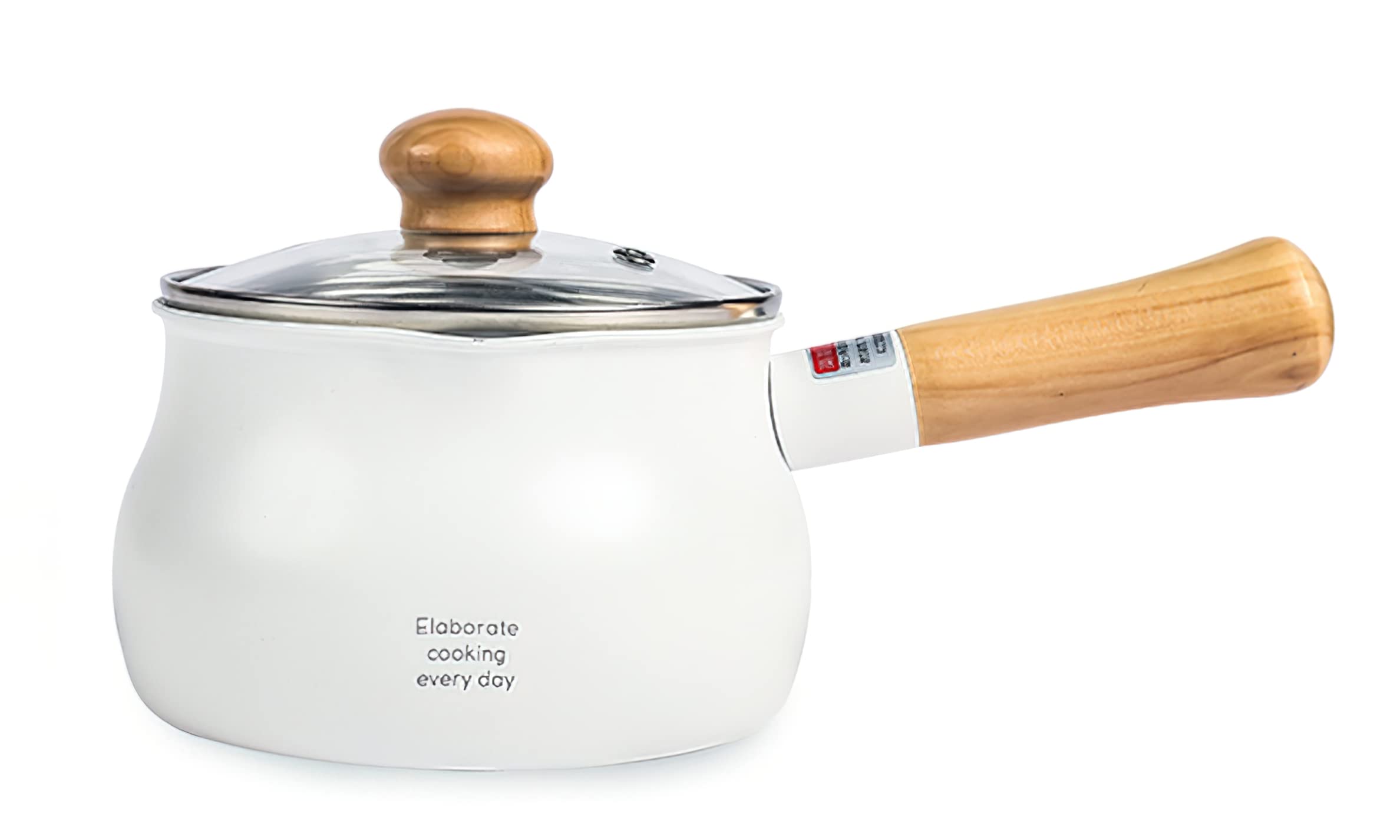 Japanese-style small milk pot non-stick coating hot milk small soup pot, 1.2L, 5 cups, imitation enamel pot (White)