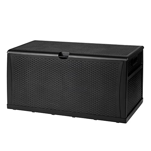 LUCKYERMORE 120 Gallon Large Deck Box, Waterproof Large Capacity for Patio, Garden, Large Outdoor Resin Rattan Storage Box Rainproof, Lockable