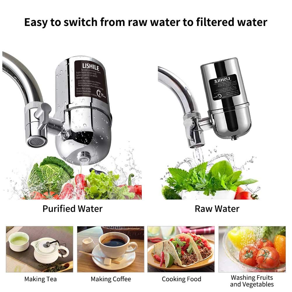 Faucet Water Purifier Water Filter 304 Stainless Steel Water Purifier Tap Purifier Filter for Home Kitchen (Water Filter System + 2 Filters)