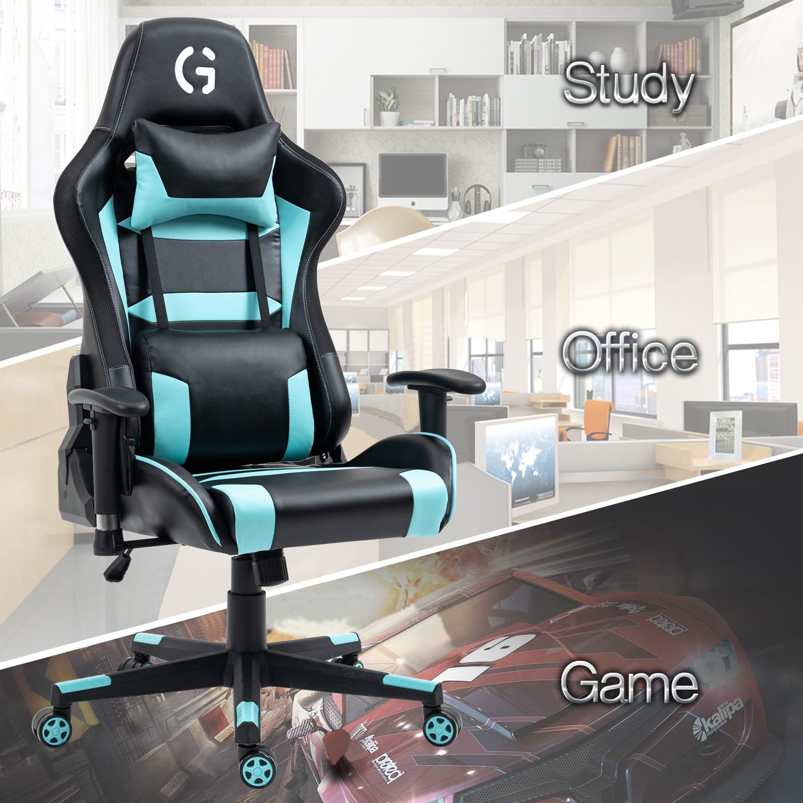 Gaming Chair with LED RGB Lights Ergonomic Office Computer Desk Chair Swivel Recliner, Black Red